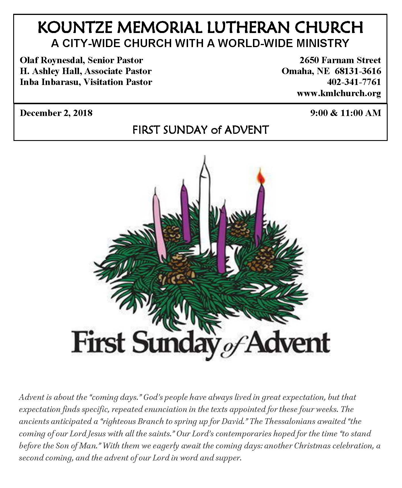 First Sunday of Advent December 2nd, 2018 - Kountze Memorial Lutheran ...